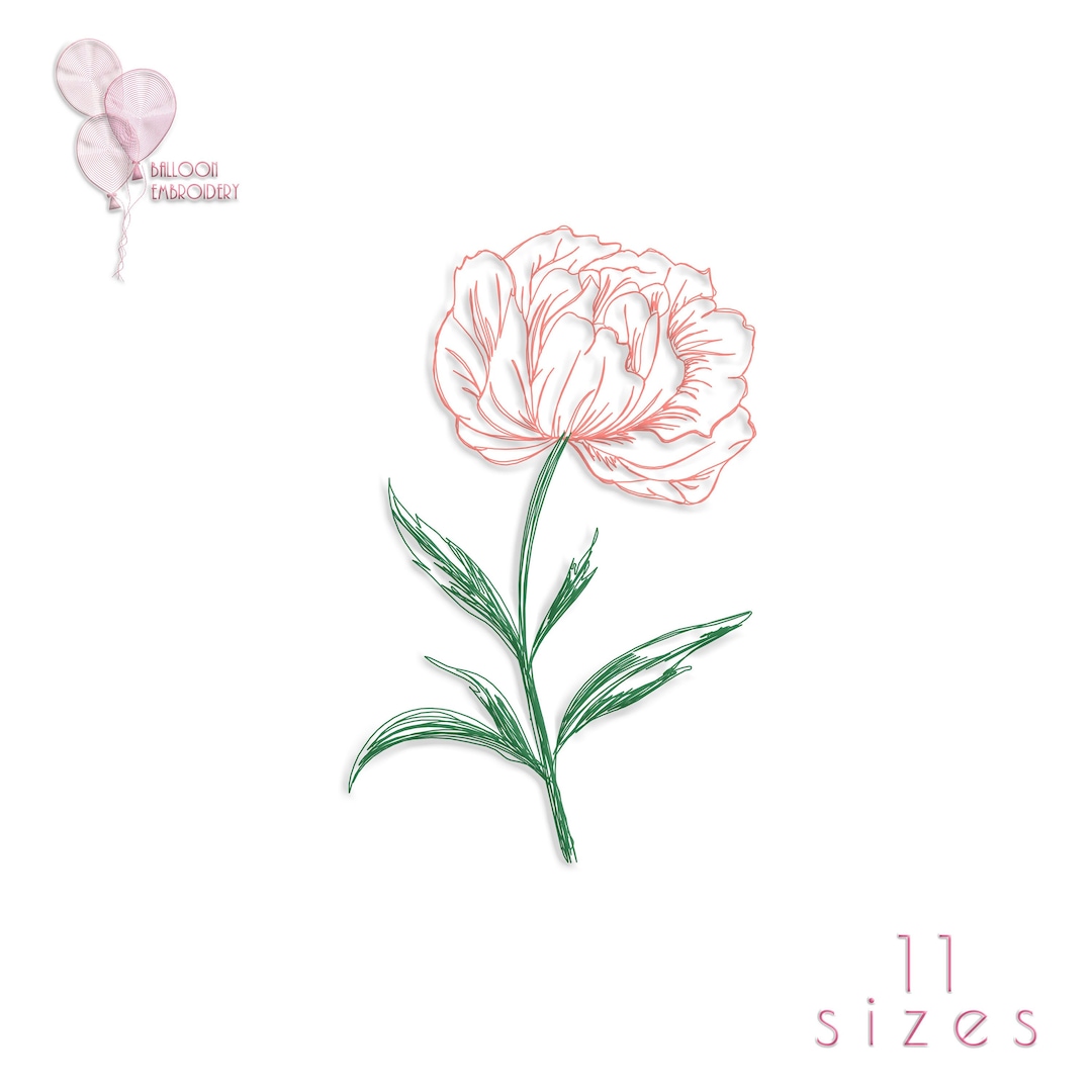 Peony Flower | Non-stop Line Continuous Machine Embroidery Design ...