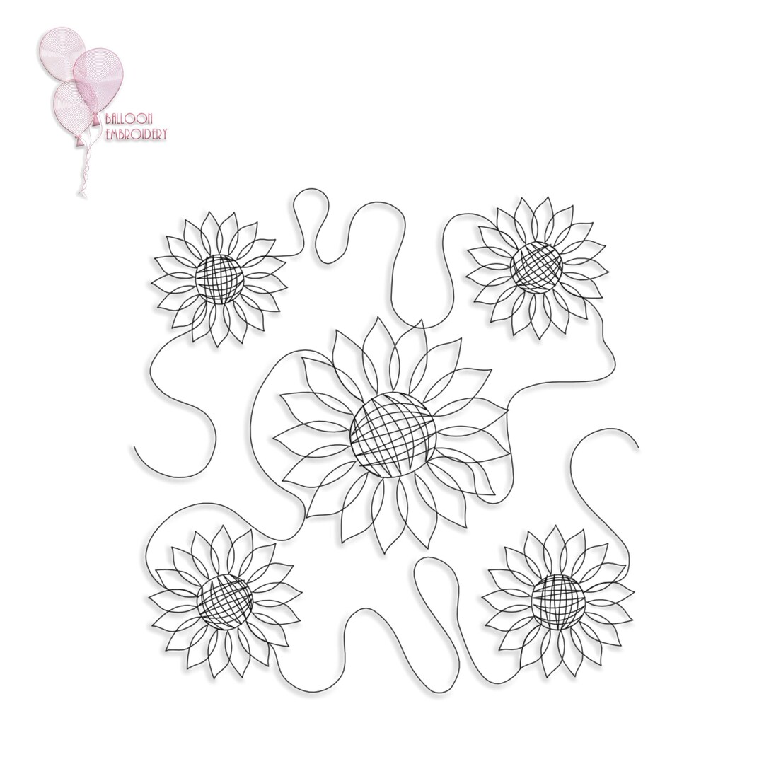 Sunflower Edge to Edge Continuous Quilt Block Embroidery Design +PNG ...