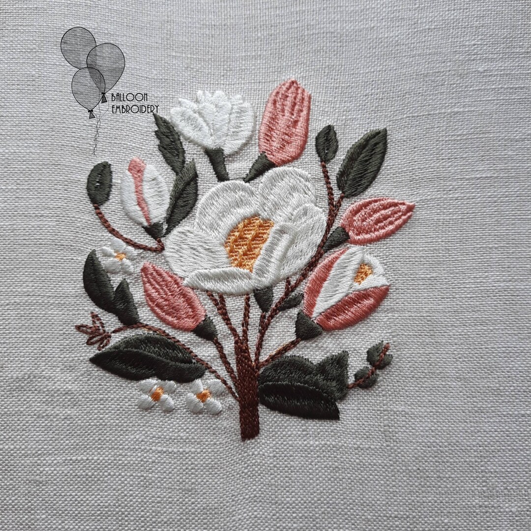 Magnolia Flower Machine Embroidery Design Pattern - Etsy