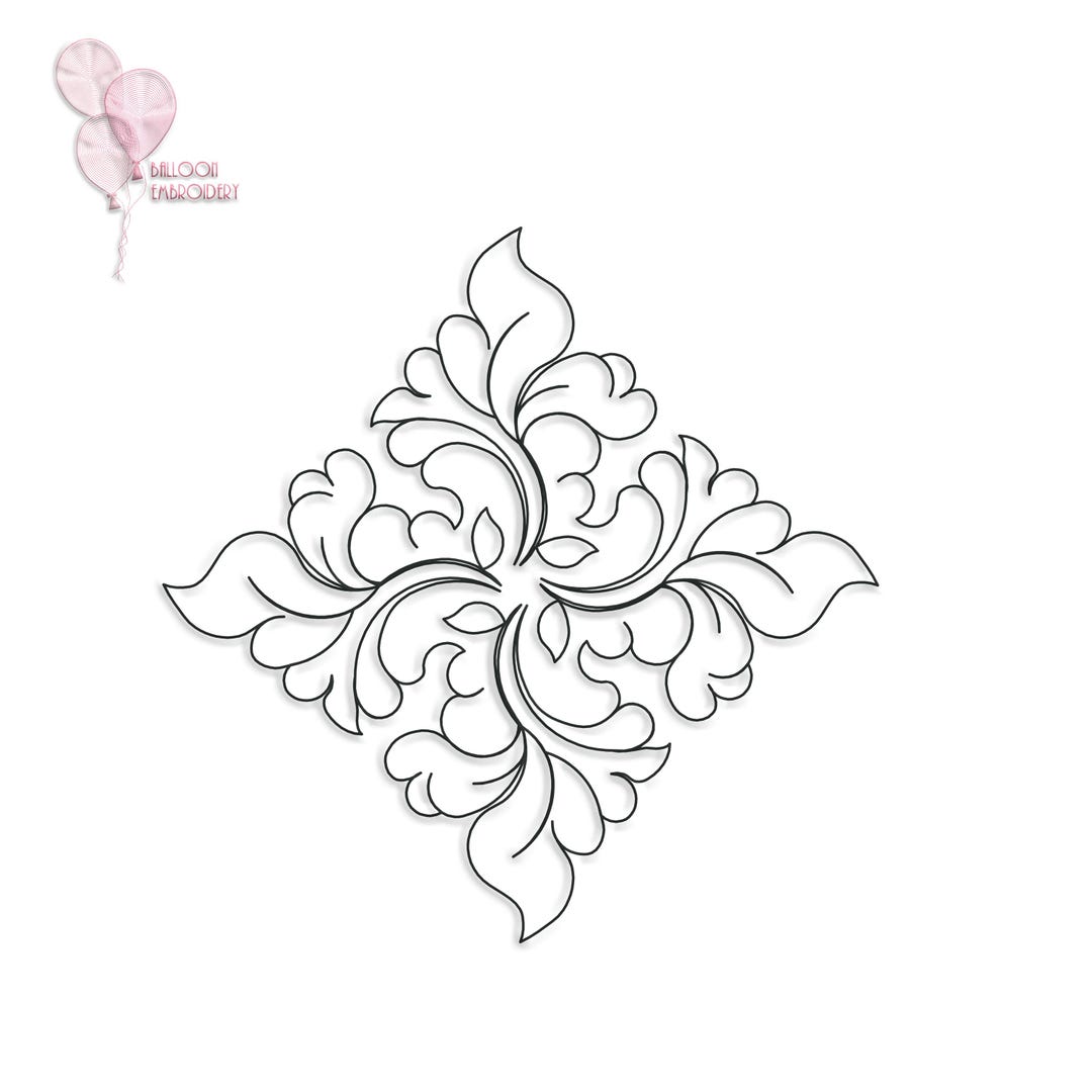 Whispered Flourish Flower Vine Continuous Quilt Block Embroidery Design + PNG, PDF and SVG- Free ...