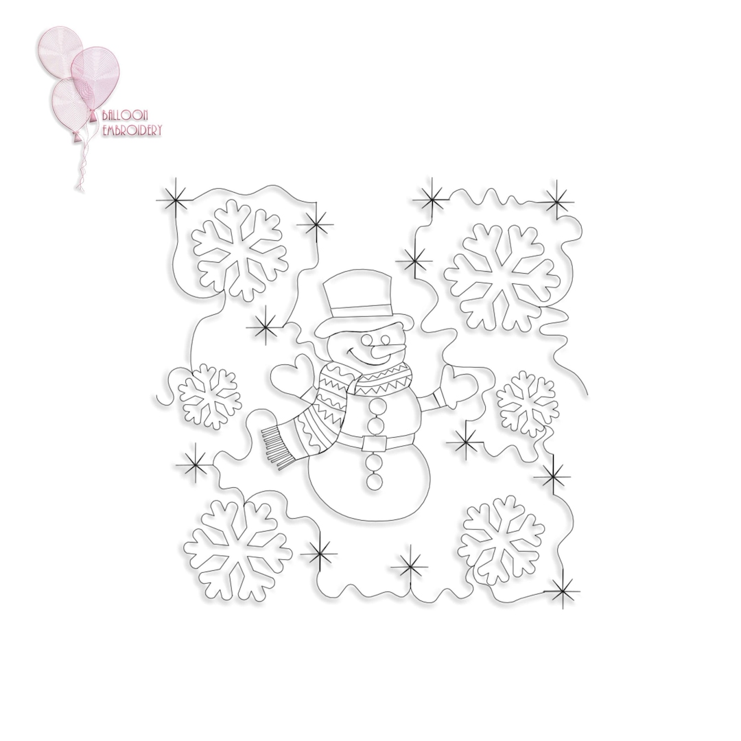 Snowman and Snowflakes Winter Christmas Edge to Edge Continuous Quilt ...