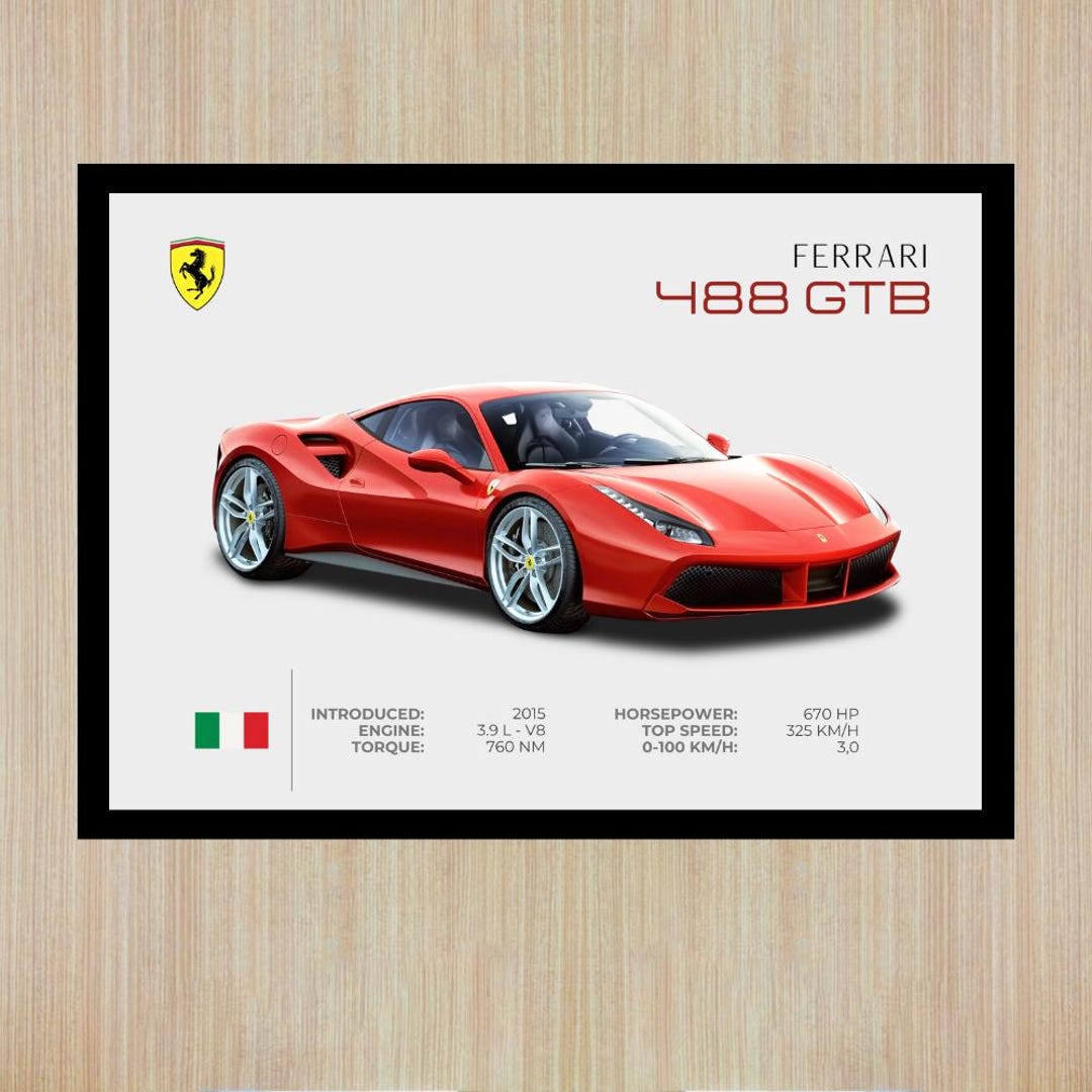 Ferrari 488 GTB Poster | Digital Download | Printable Car Poster ...