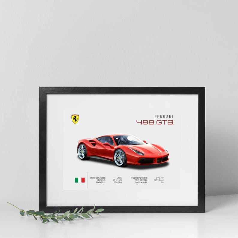Ferrari 488 GTB Poster Digital Download Printable Car Poster Supercar ...