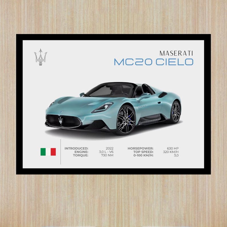 Maserati MC20 Cielo Poster | Digital Download | Printable Car Poster ...