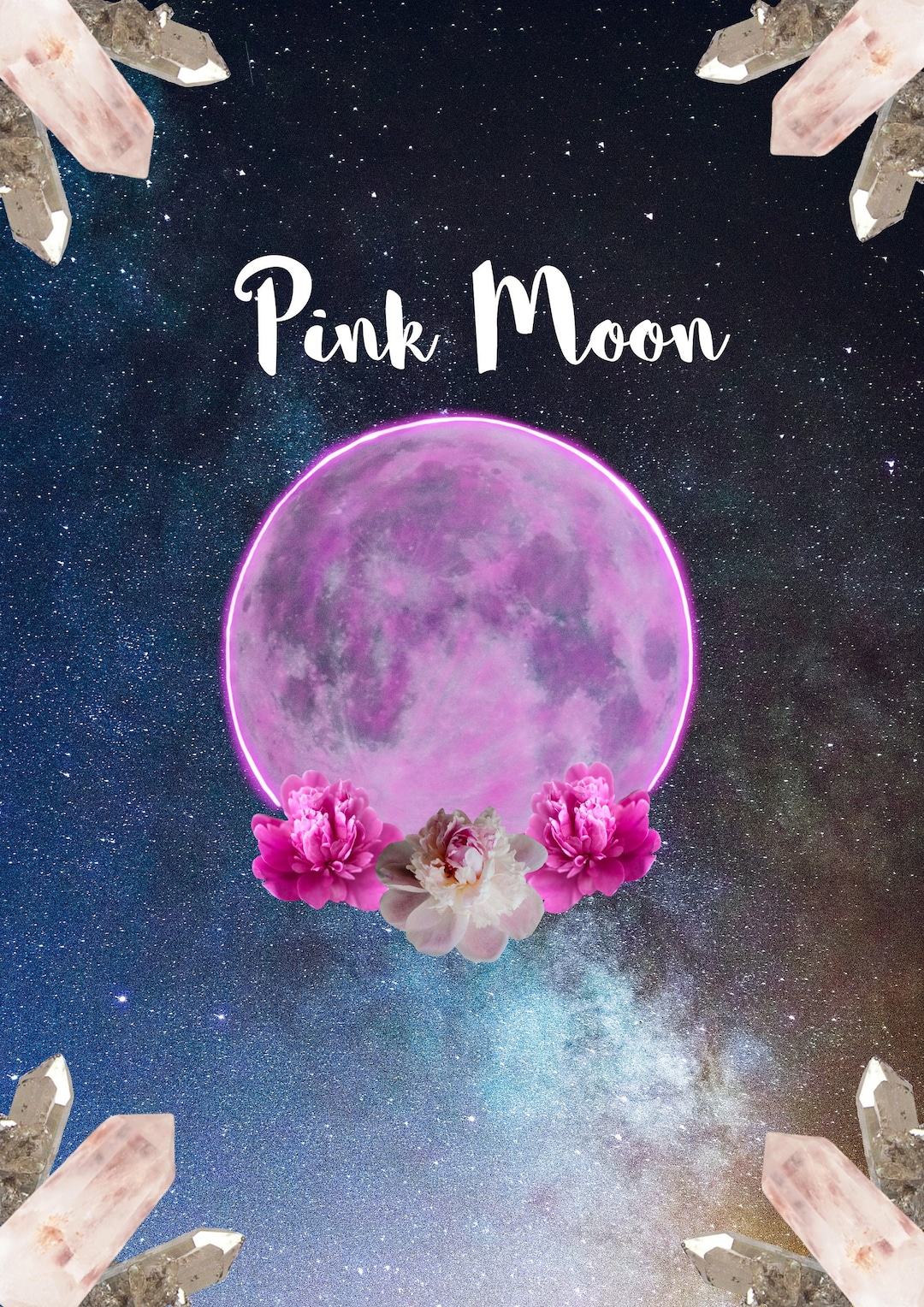 Pink Moon Full Moon Art Print, Spiritual Art, Celestial Art, Moon Art ...