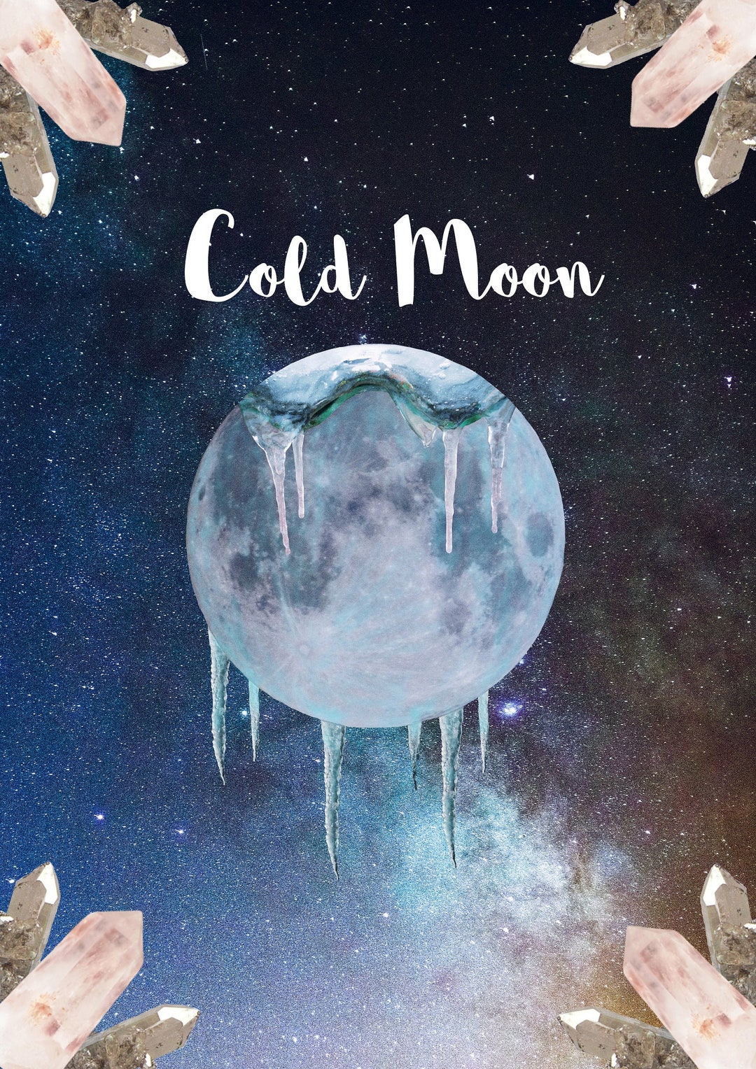 Cold Moon Full Moon Art Print, Spiritual Art, Celestial Art, Moon Art ...