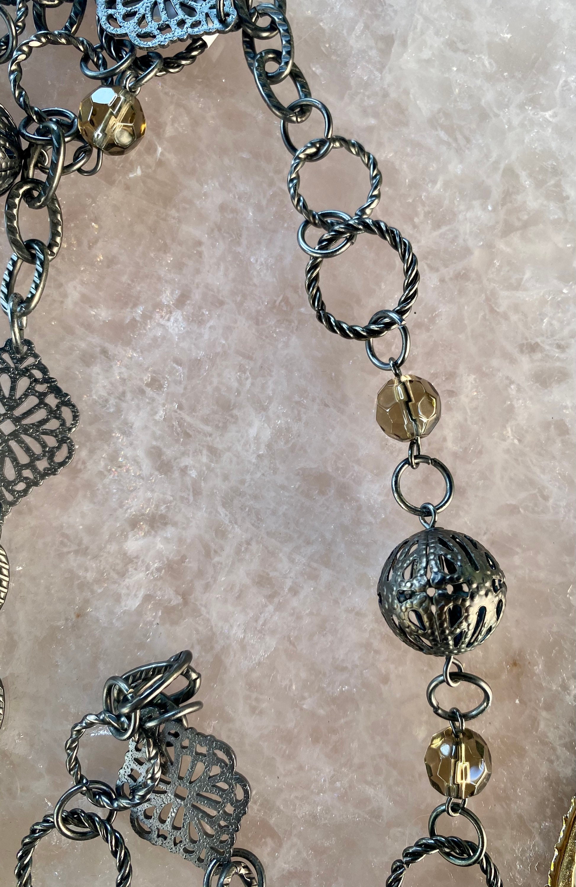 Gun Metal Worsted Link Chain/grey Smokey Quartz/multi Faceted - Etsy