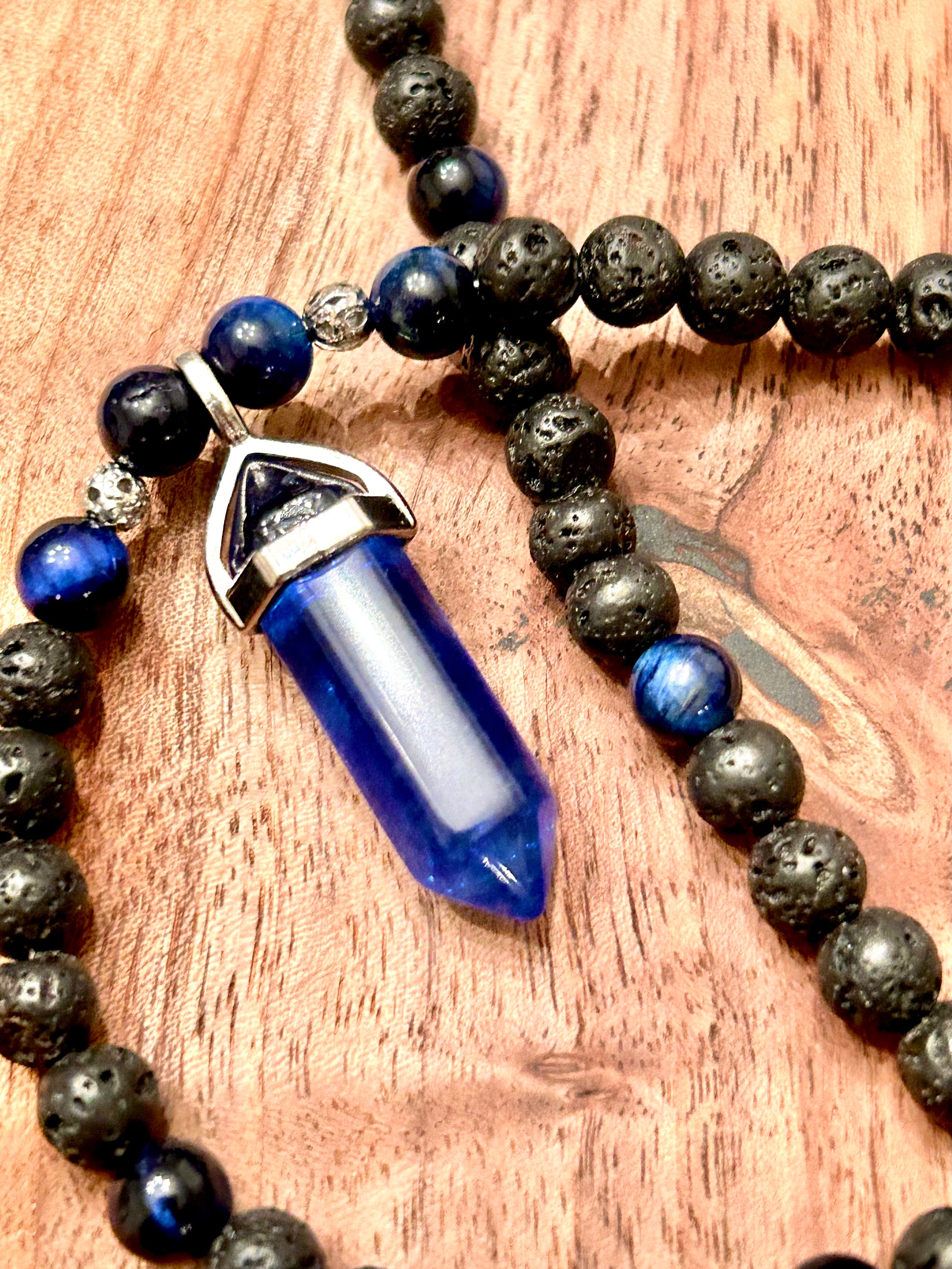 Men's Blue Tiger Eye Necklace/ Lava Stone Necklace/tiger Eye Jewelry ...