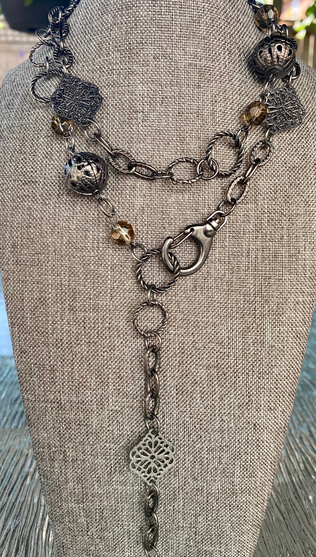 Gun Metal Worsted Link Chain/grey Smokey Quartz/multi Faceted - Etsy