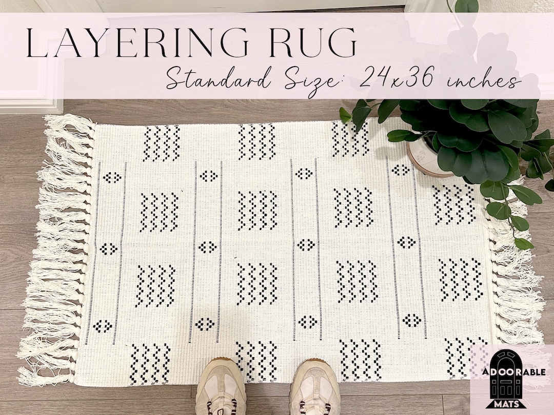 24x36 Inch White and Black Boho Layering Rug | Aztec Doormat Layering ...