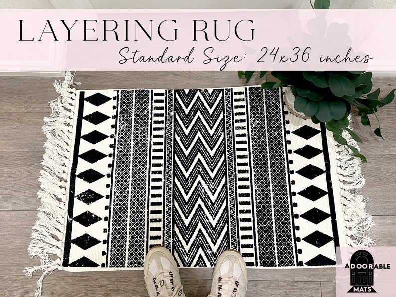 24x36 Inch Geometric Black and White Boho Rug | Aztec Doormat Layering ...
