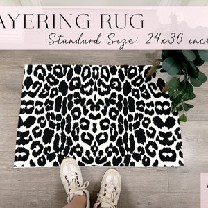 24x36 Inch Black and White Cheetah Print Layering Rug | Doormat ...