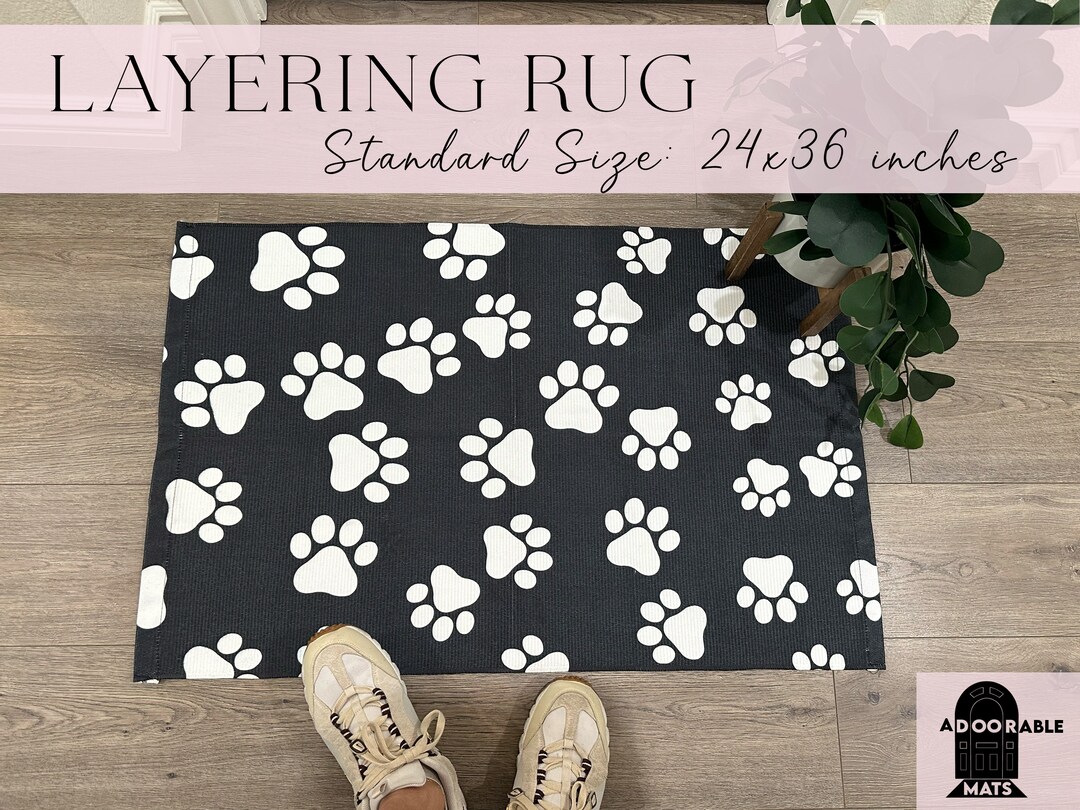 24x36 Inch Black and White Paw Print Layering Rug | Doormat Layering ...