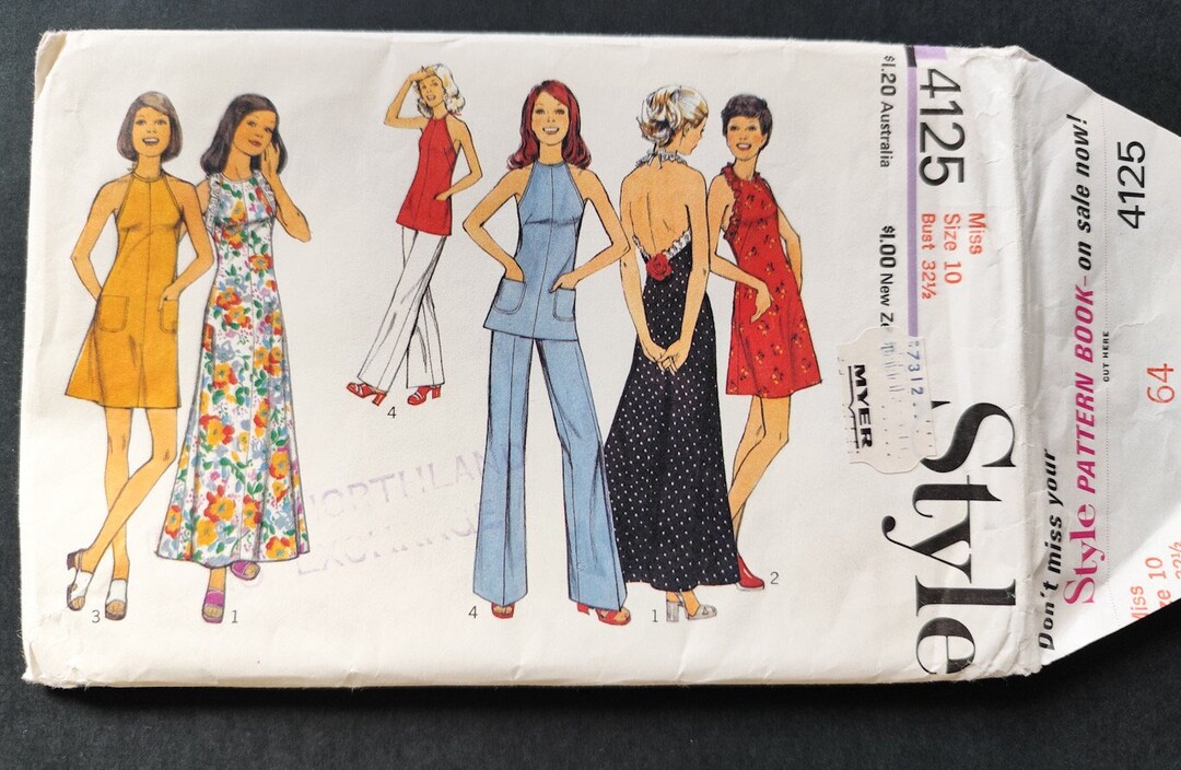 Vintage 1970s Style Sewing Pattern 4125. Misses Size 10AU/UK Halter ...