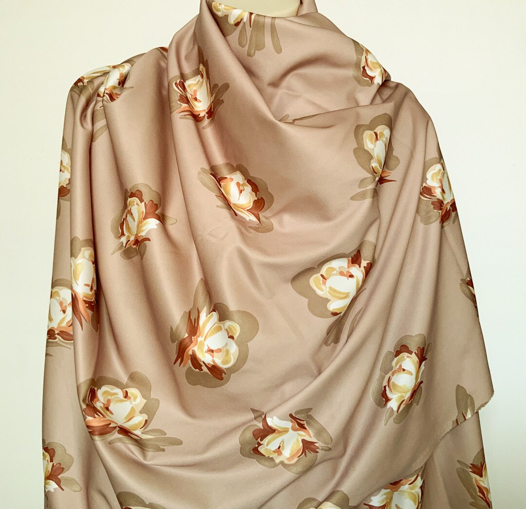 Vintage 1950s-60s Floral Print Knit Fabric Remnant. Lightweight Jersey ...