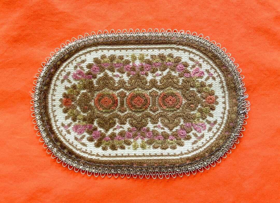 Vintage 70s Velvet Doily. Retro Table Decor. Pink, Orange, Gold Trim ...