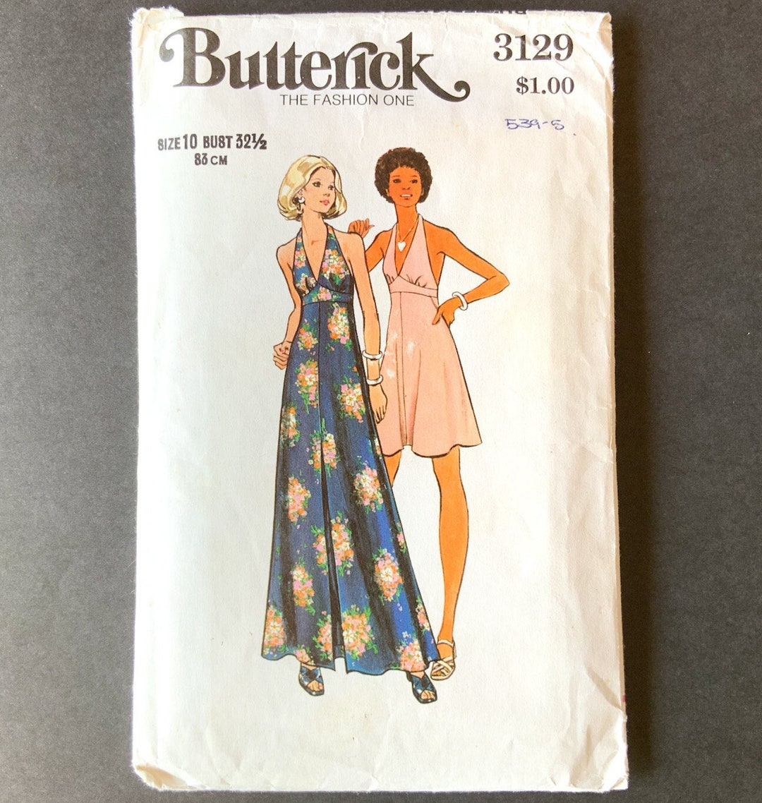 Size 10AU Halter Dress 1970s Butterick Sewing Pattern 3129. Vintage ...