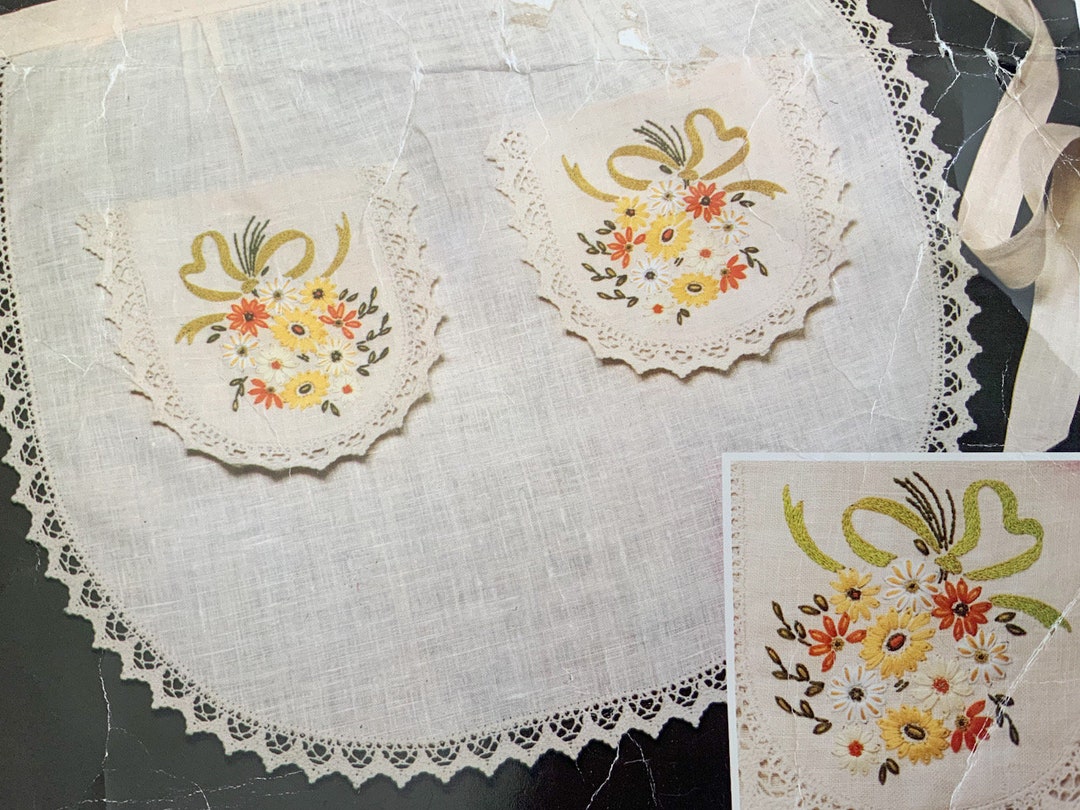 Vintage Embroidery Kit, Semco Apron Design 1024. Printed Trace Linen 2 ...