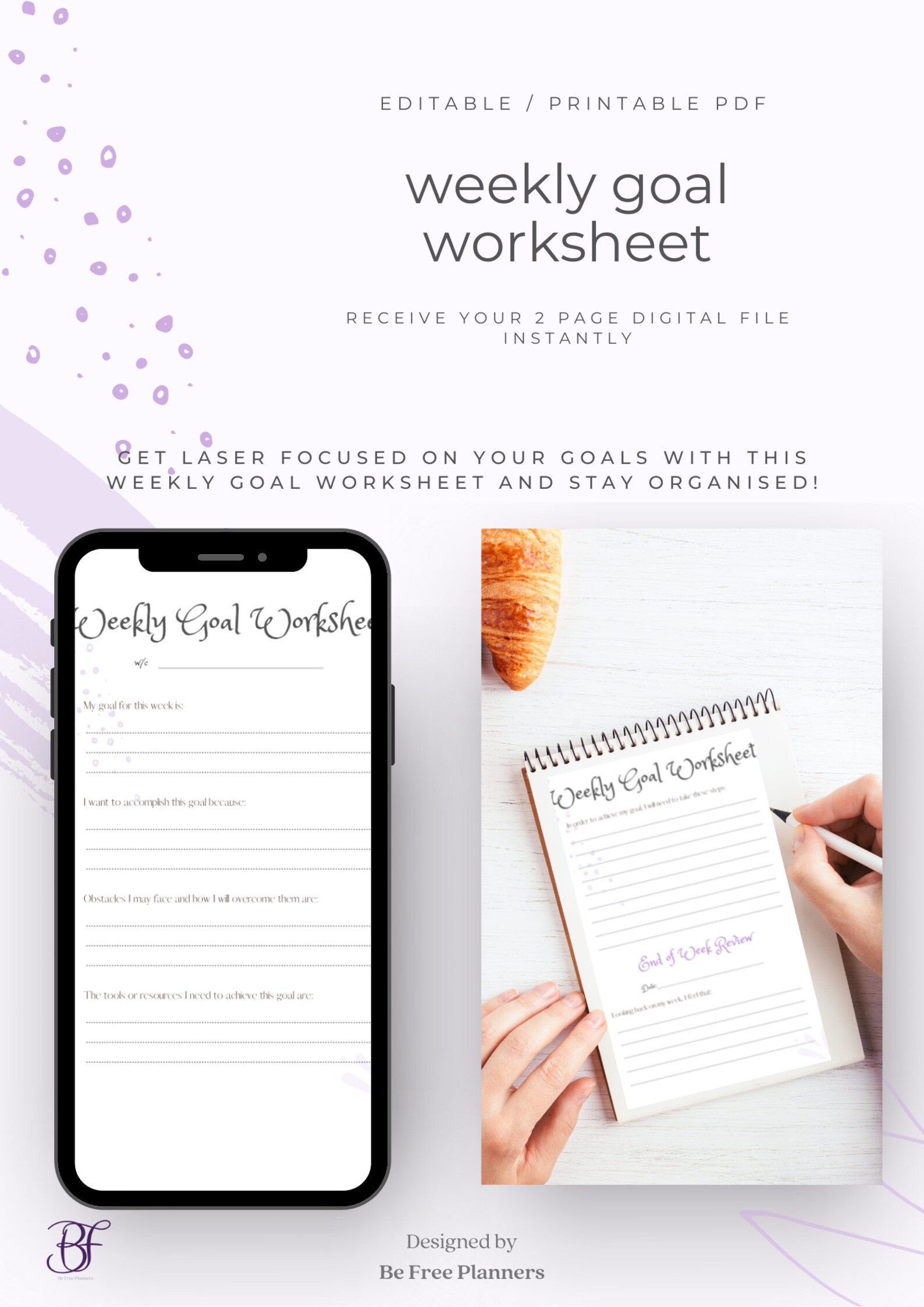 Weekly Goal Worksheet Weekly Planner Printable Goal Setting | Etsy