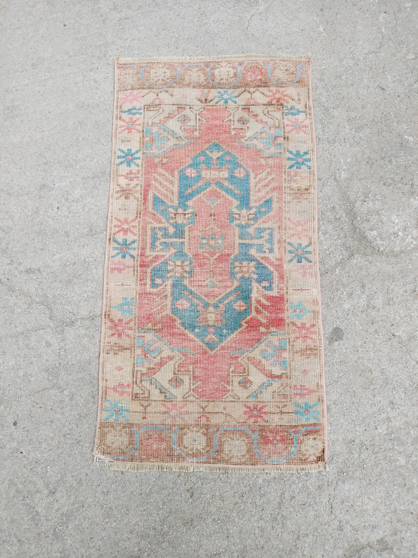 2x3 Vintage Rug Blue Oushak Rug Pink Turkish Rug Brown - Etsy