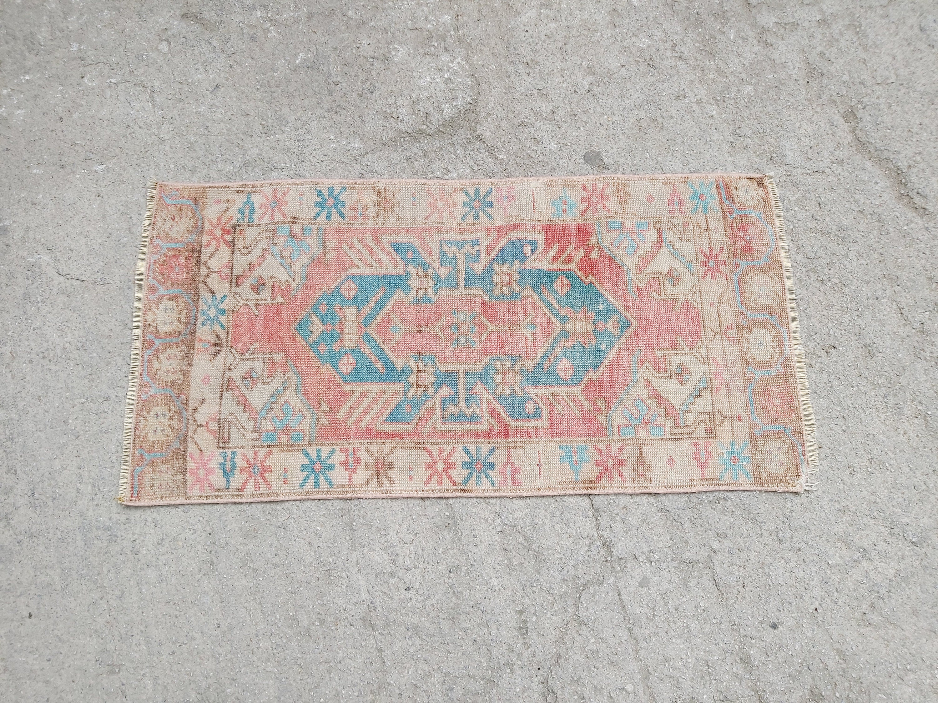 2x3 Vintage Rug Blue Oushak Rug Pink Turkish Rug Brown - Etsy