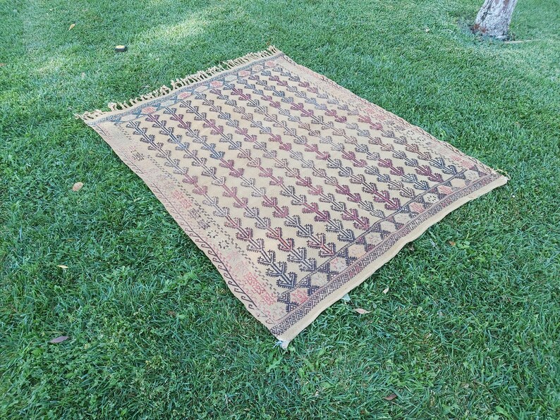 4'x5' Kilim Area Kitchen Rug Vintage Rug Blue Tribal - Etsy