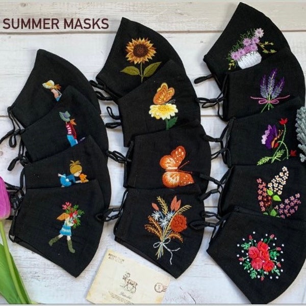 Embroidered Face Mask - Etsy