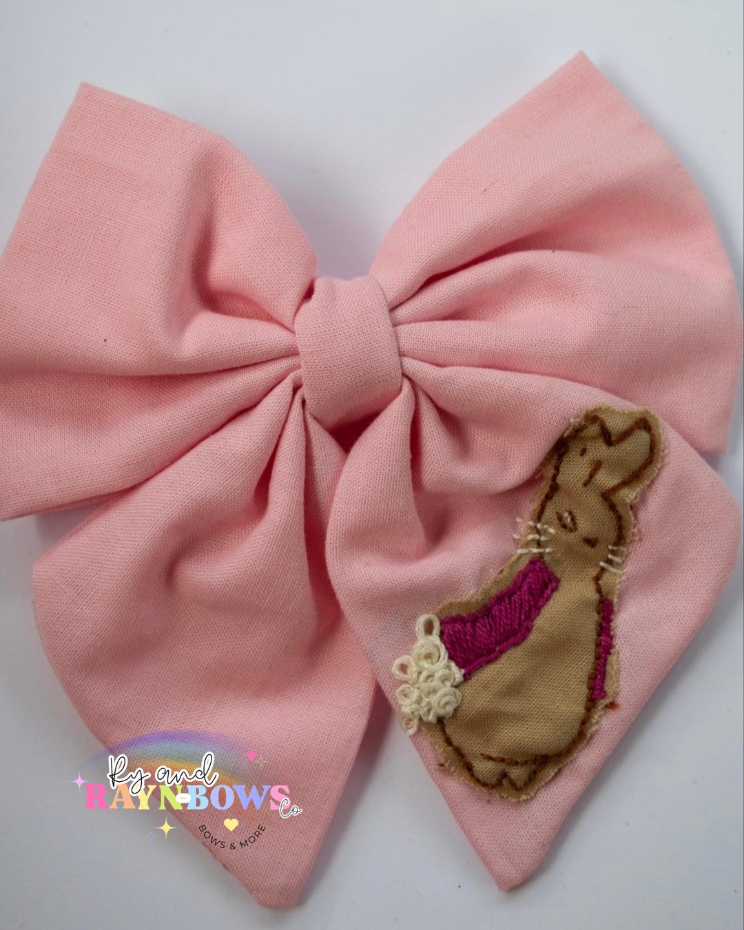 Pink Embroidered Rabbit - on Breelyn Style Bow, Embroidered Bows ...