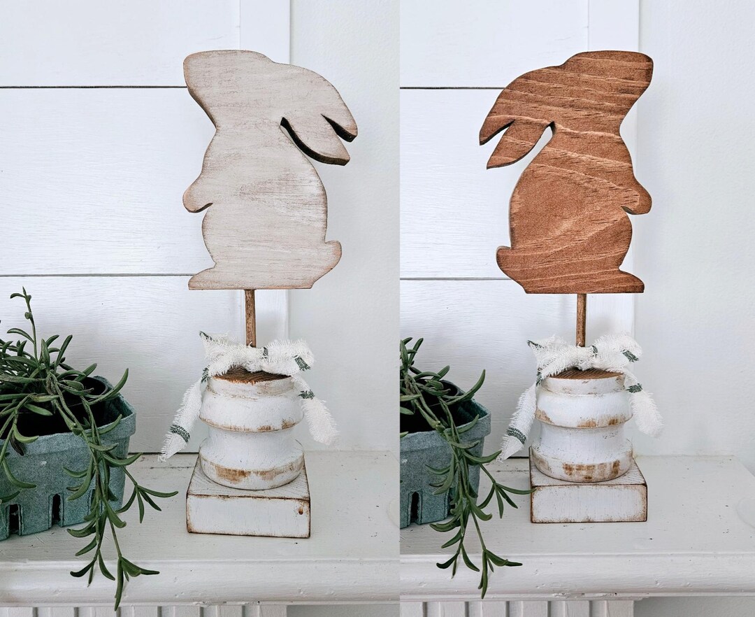 Large Reversible Wood Bunny on Reclaimed Spindle, Wood Rabbit, Rabbit ...