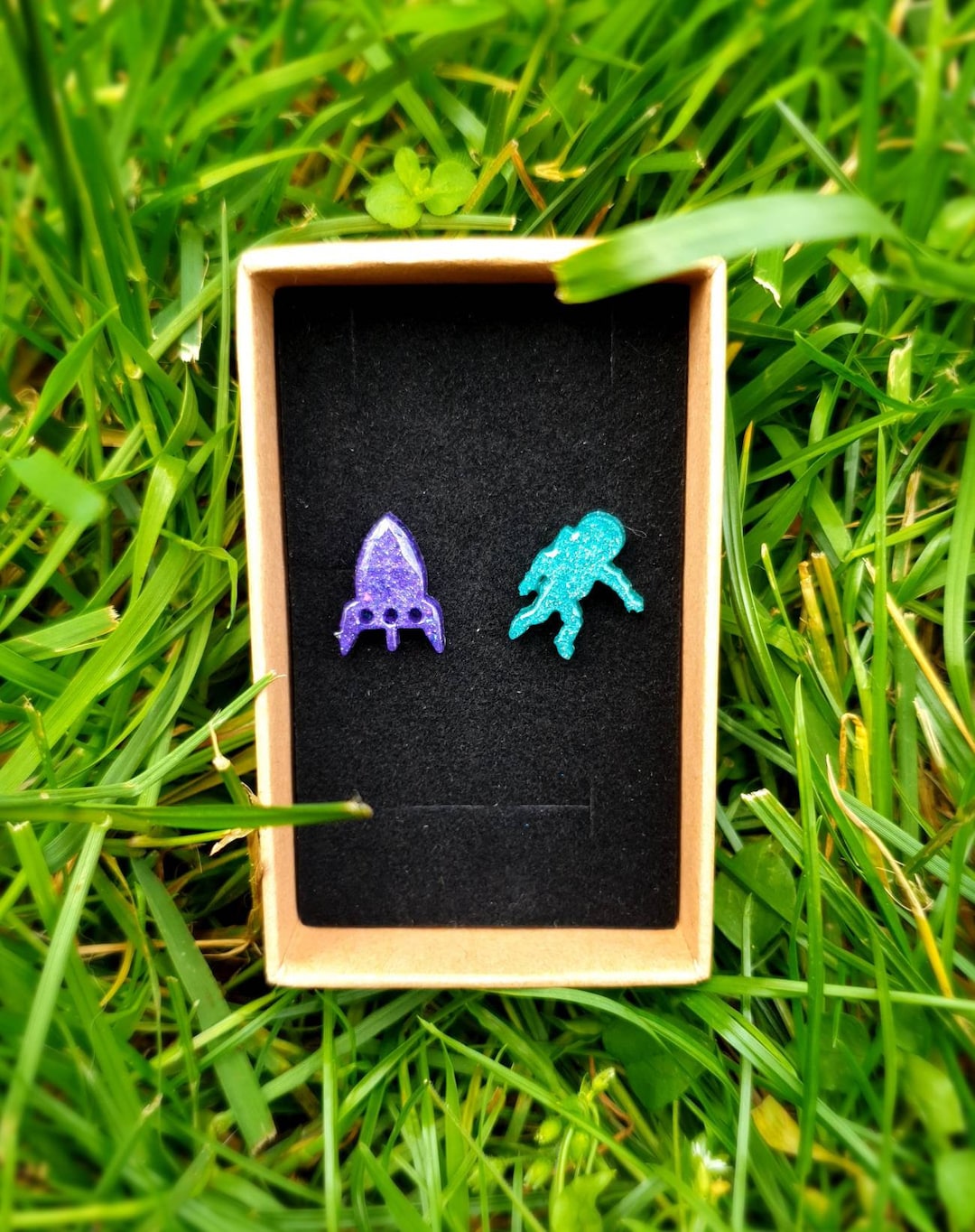 Space Style Earrings Moon Man Rocketship Hypoallergenic Resin Studs - Etsy