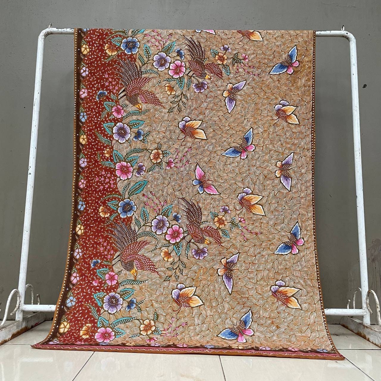 Indonesian Batik Fabric, Batik Tulis Cirebon With Flowers, Hand Drawn ...