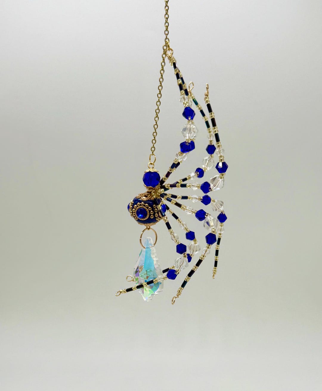 Crystal Spider Sun Catcher: Vintage Beads, Sapphire Accents - Etsy
