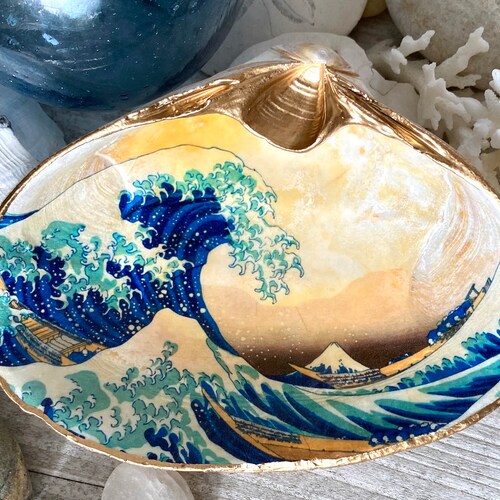 Decoupage Clam Shell Japanese Wave Handmade Ring Dish - Etsy