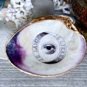 All Seeing Eye, Clam Shell Dish, Decoupage Shell, Trinket Dish, Ring ...