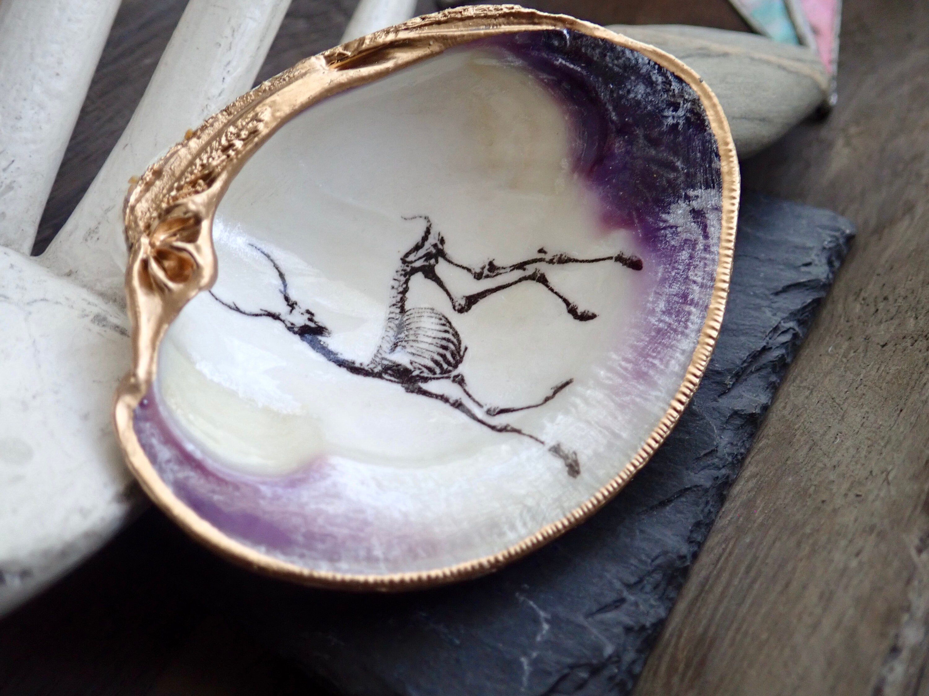 Skeleton Art Gothic Art Clam Shell Dish Decoupage Shell | Etsy