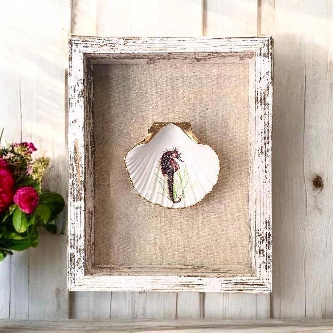 Coastal Decor Wall Art, Shells Framed, Seashell Shadow Box, Beach House ...