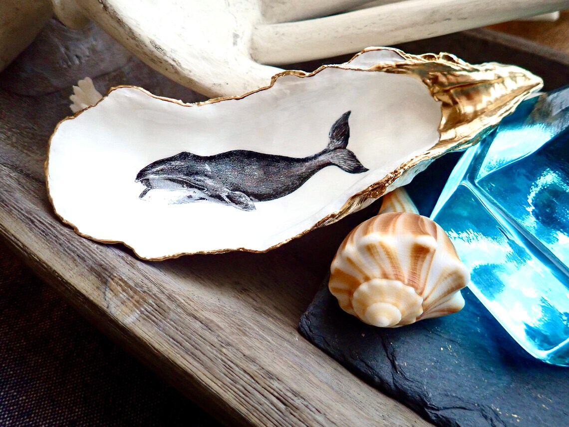 Coastal Decor Ring Dish Vintage Whale Illustration Painted - Etsy
