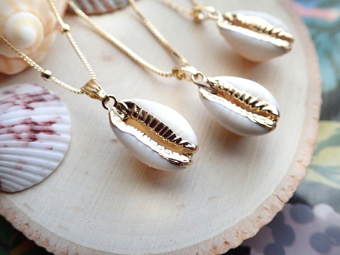 Sea Shell Gift, Cowrie Shell Necklace Gold, Real Seashell With Gold ...