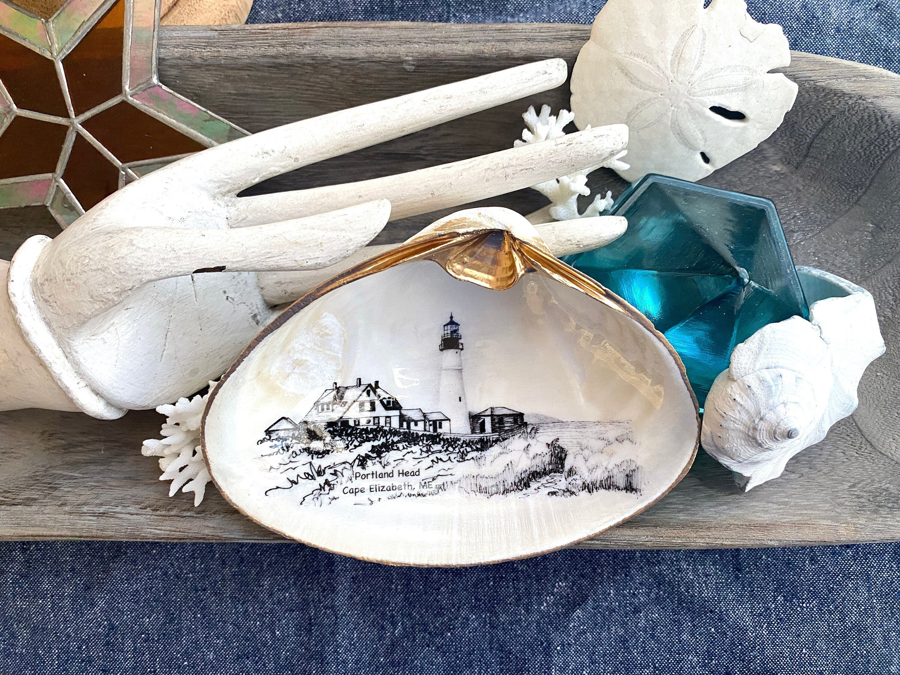 Portland Head Lighthouse, Hand-drawn Lighthouse Art, Decoupage Shell ...