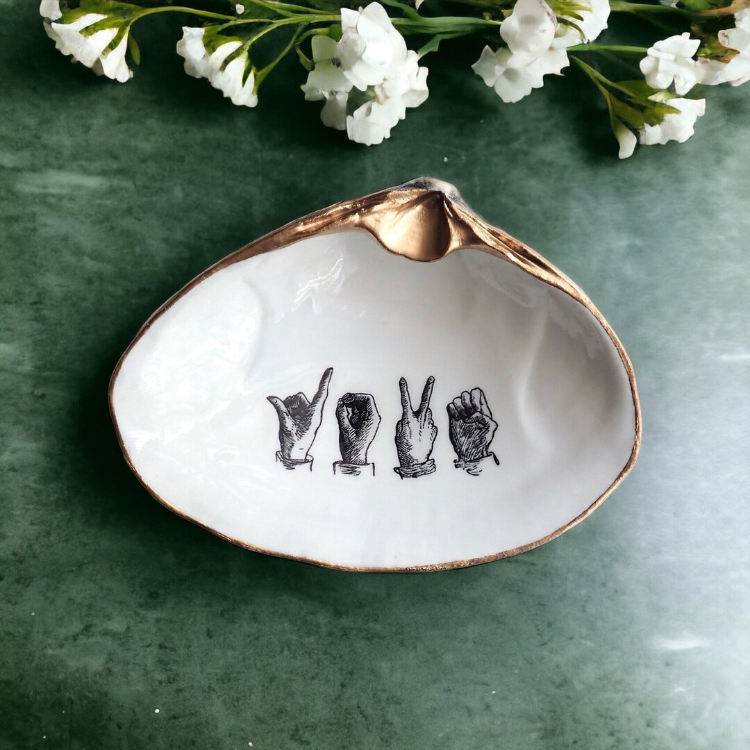 Sign Language ASL LOVE Gift, Sign Language Jewelry Dish, Decoupage Clam ...