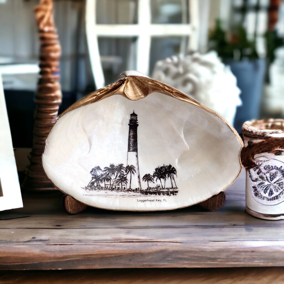 Lighthouse Gift, Dry Tortugas Lighthouse, Decoupage Shell Dish Decor ...