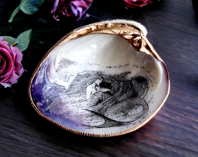 Beautiful Scallop Shell Jewelry Dish W Mermaid Design, Ring/trinket ...
