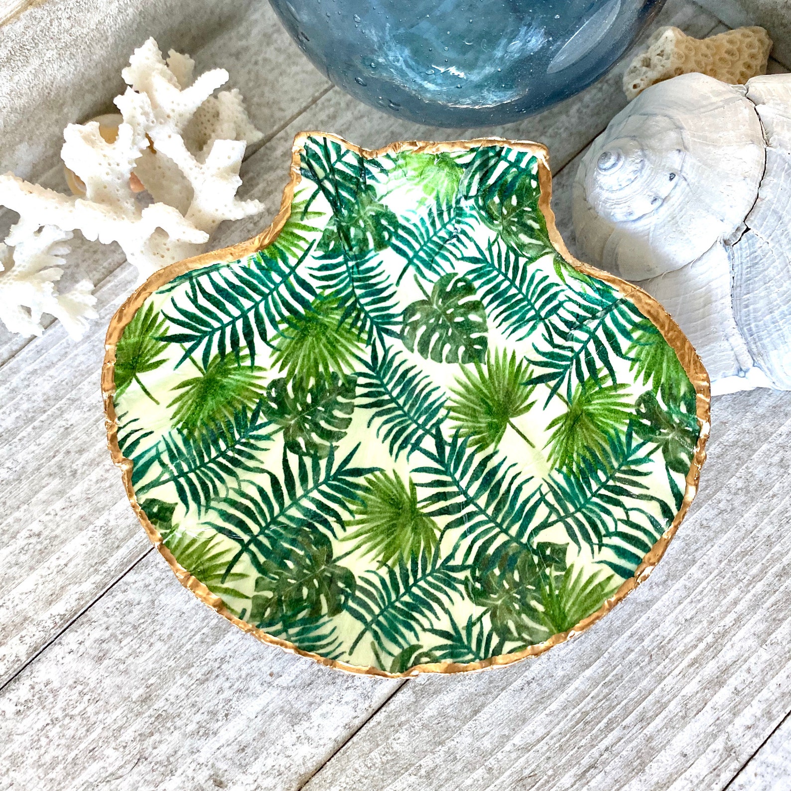 Decoupage Shell Tropical Decoupage Scallop Tropical Home | Etsy