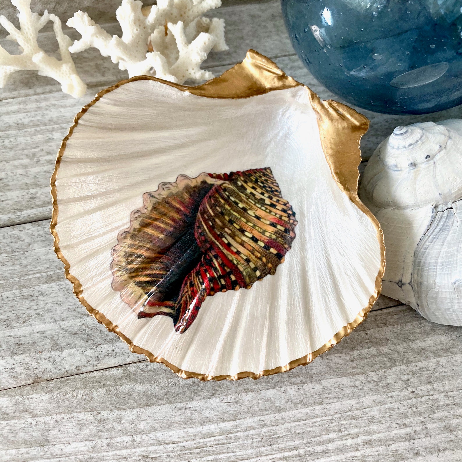 Gold Scallop Shell Seashell Decoupage Sea Shell Dish Ring | Etsy