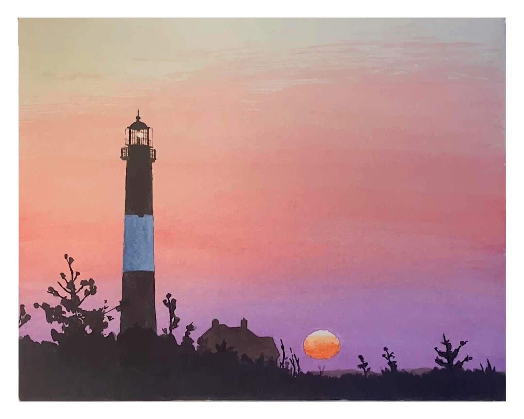 Fire Island Lighthouse Art, Original Watercolor Print, Calm Pastel ...