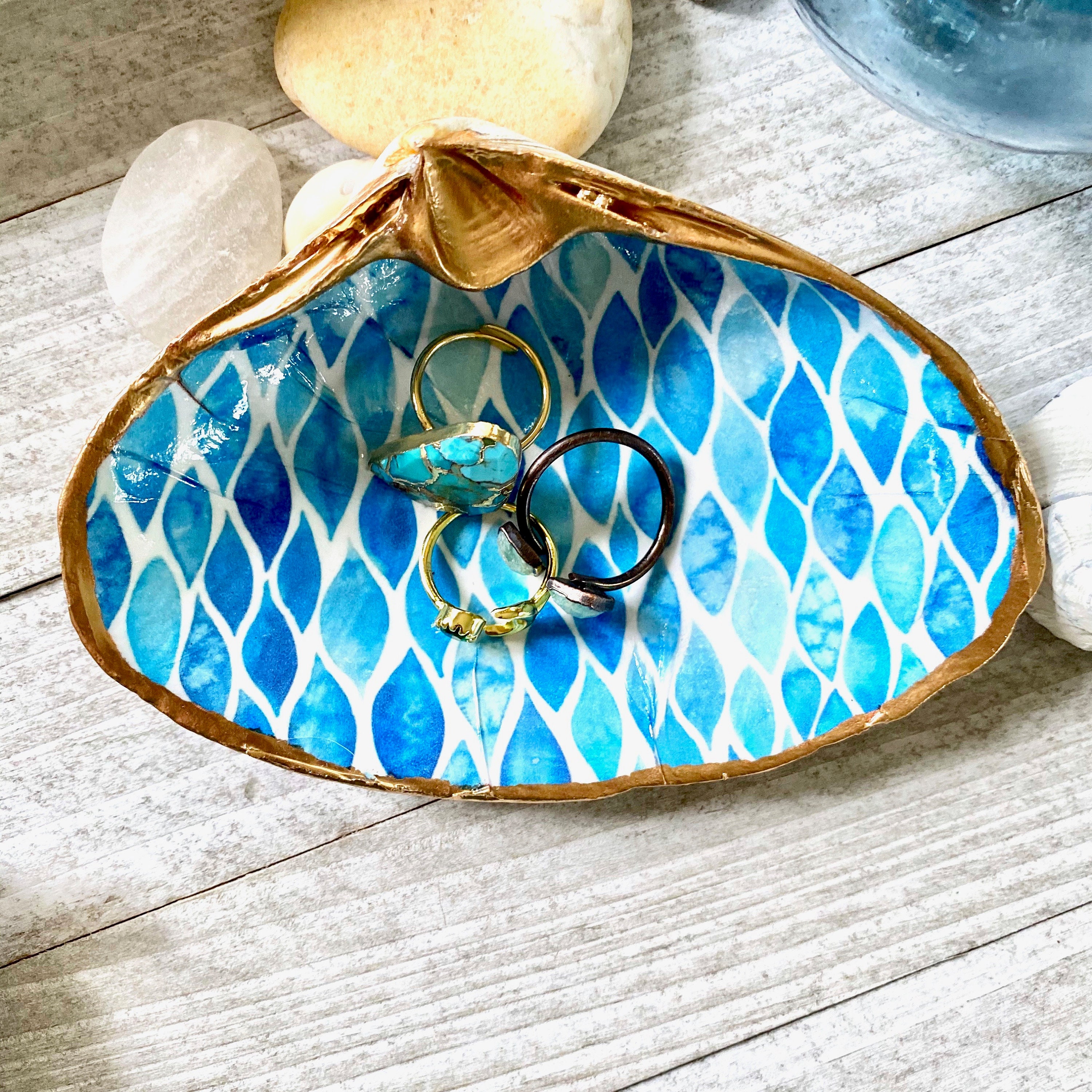 Clam Shell Bowl,decoupage Clam Shell, Blue and White Coastal Decor ...