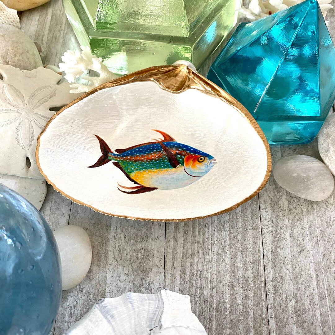 Decoupage Clam Shell,sea Shell Dish,opah Fish,coastal Decor,ring Dish ...