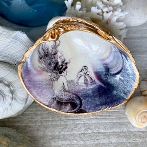 Water Sprite, Clam Shell Dish, Decoupage Shell, Trinket Dish, Ring Dish ...