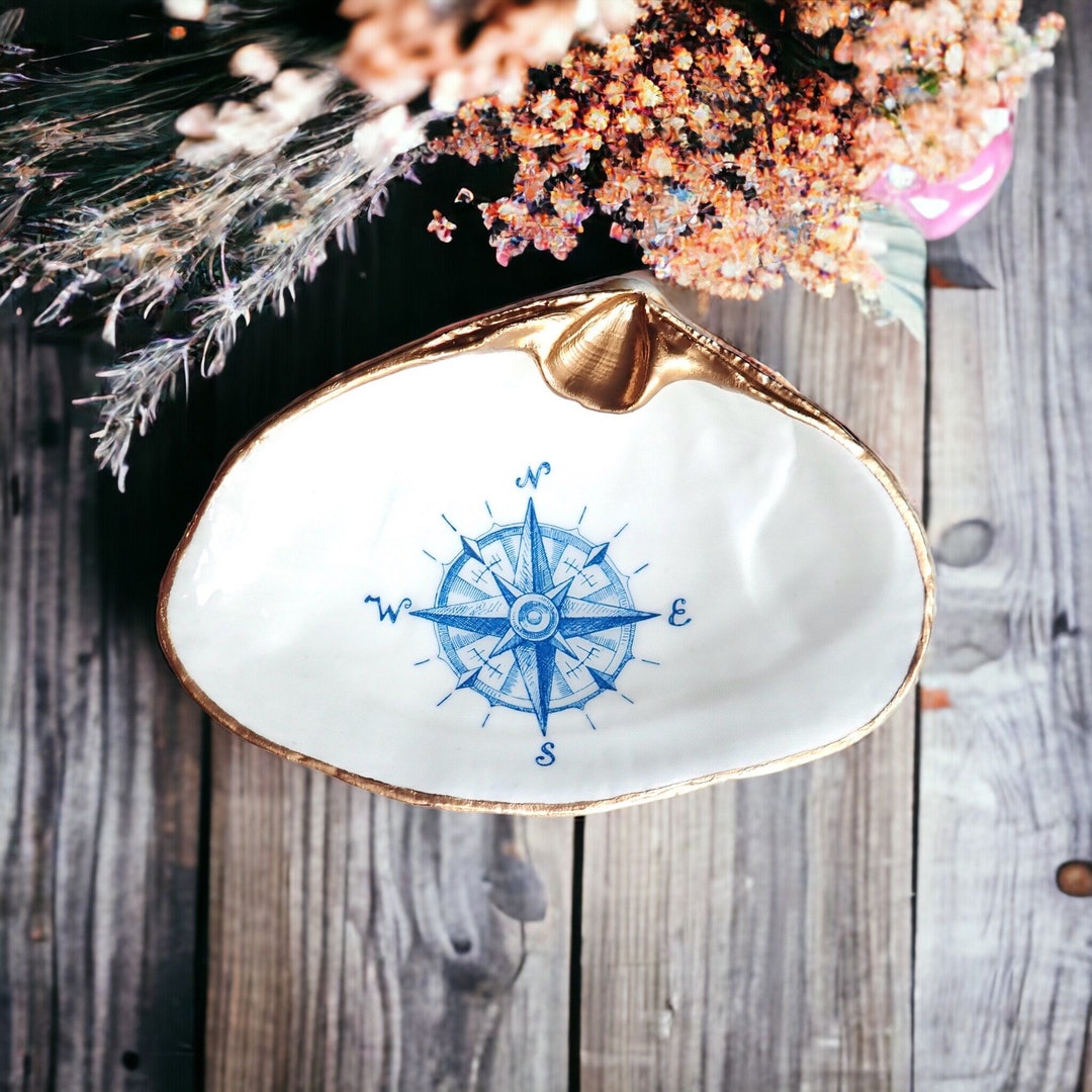 Nautical Compass Art Home Accent Decoupage Ring Dish, Coastal Decor ...