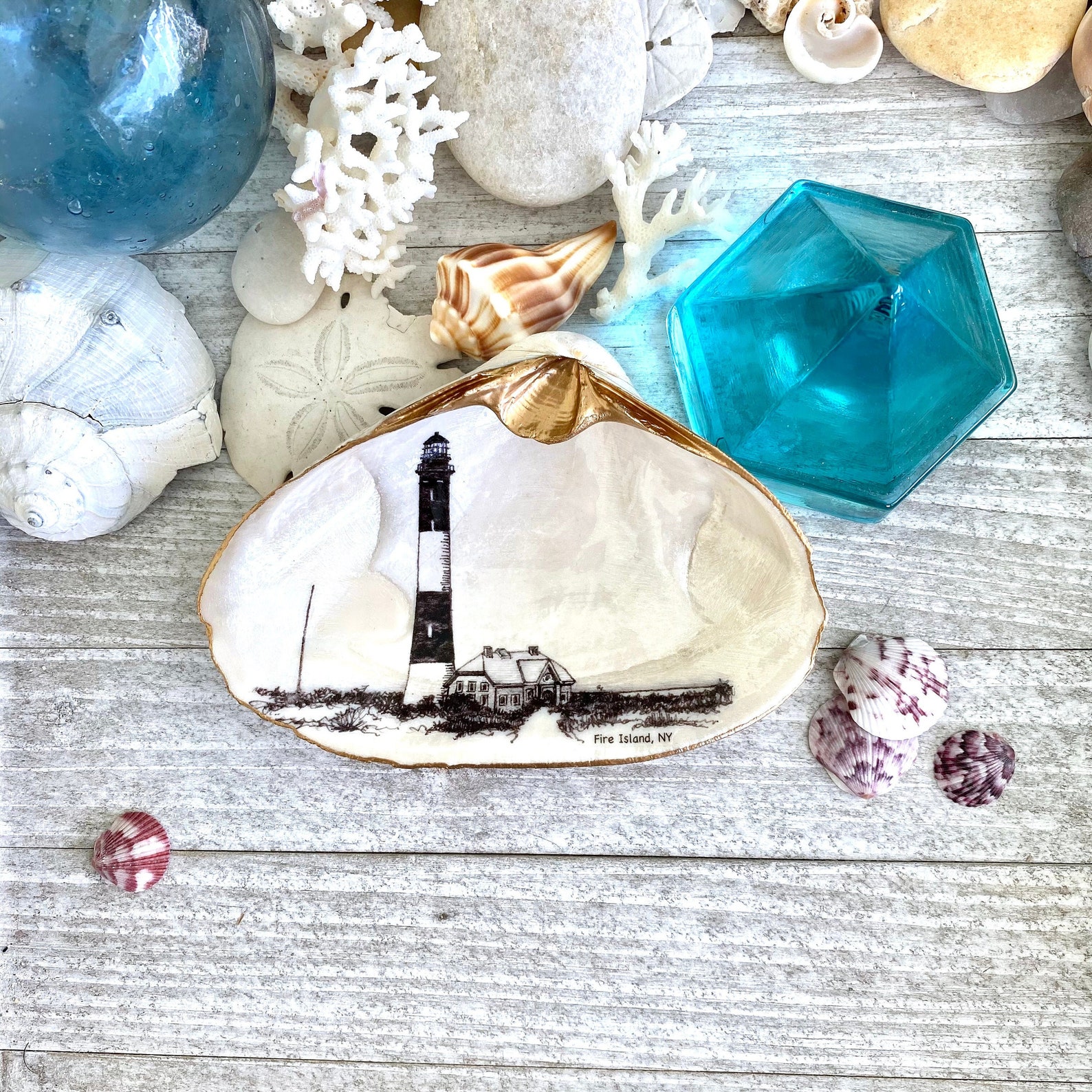 Fire Island Lighthouse,decoupage Clam Shell, Lighthouse Art, Ring Dish ...